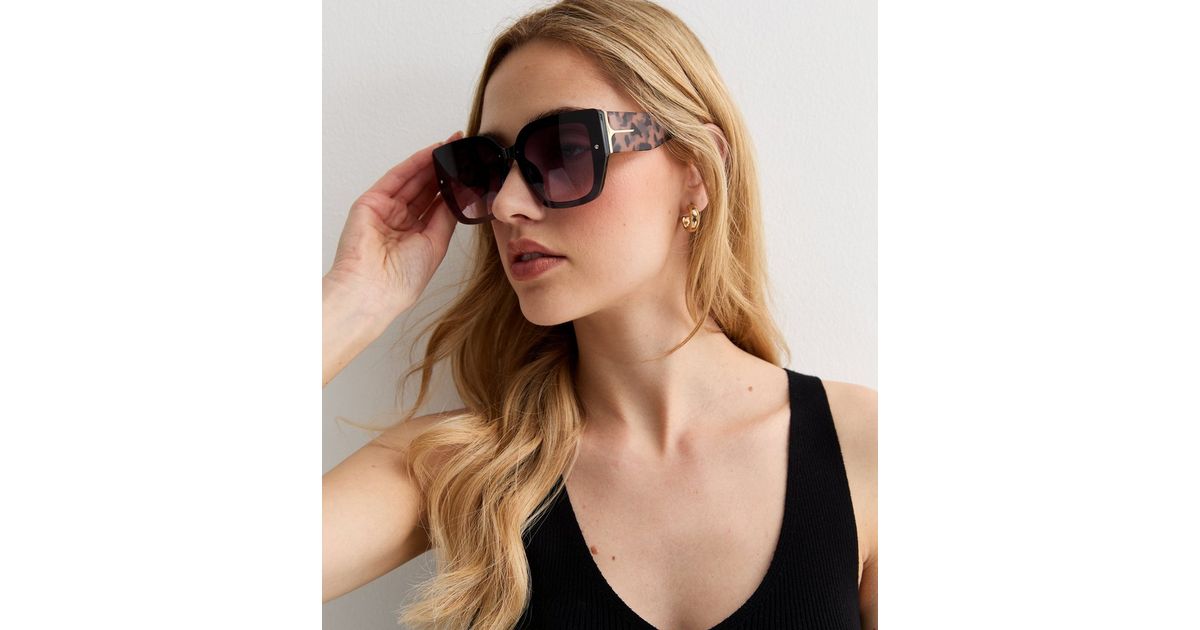 Black Tortoiseshell Effect Square Oversized Sunglasses New Look