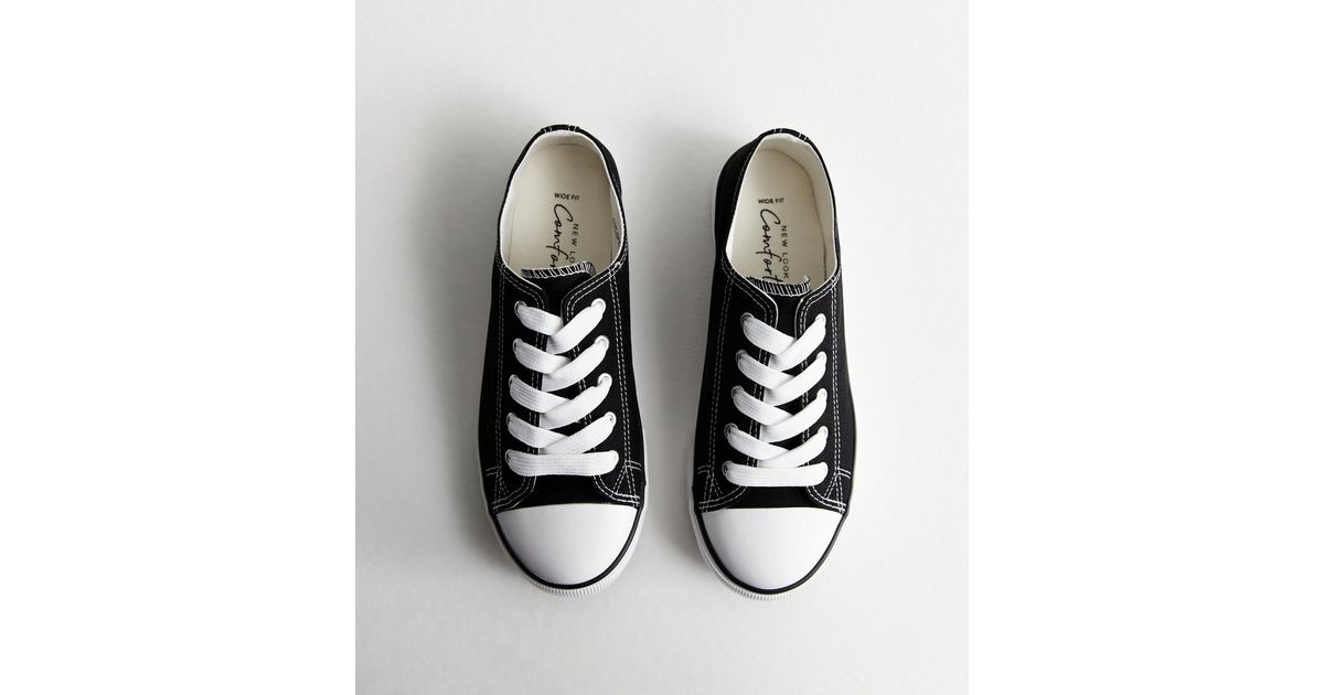 Wide Fit Black Canvas Lace Up Trainers | New Look