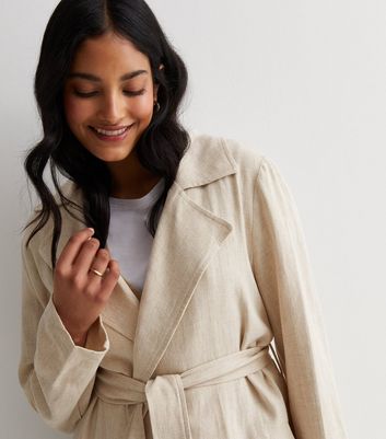 Stone Linen-Look Belted Trench Coat | New Look