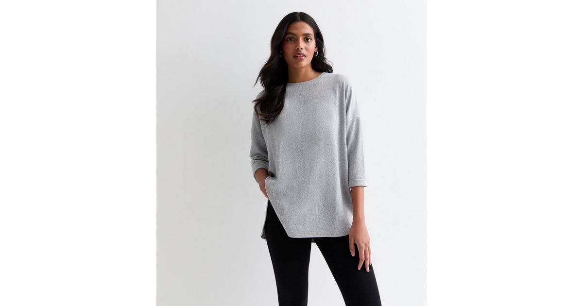 Pale Grey Soft Touch 3/4 Sleeve Top | New Look