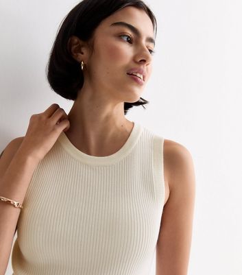 Off White Ribbed Knit Vest | New Look