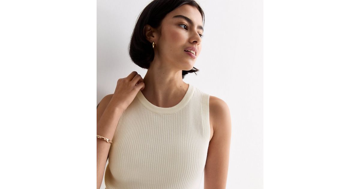 Off White Ribbed Knit Vest | New Look