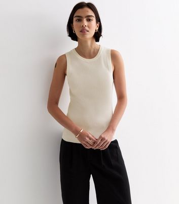 Off White Ribbed Knit Vest | New Look