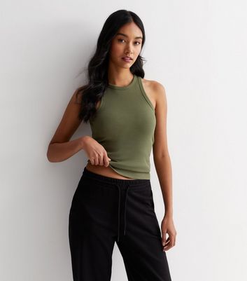 Khaki Ribbed Racer Vest | New Look