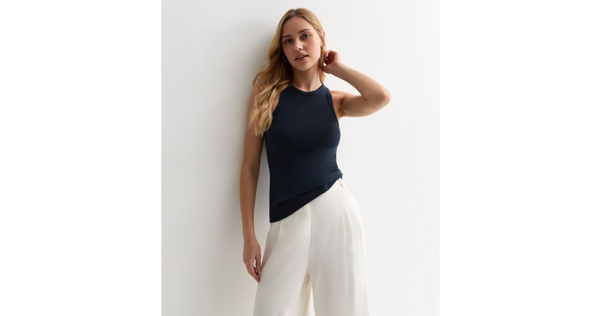 Navy Ribbed Racer Vest | New Look