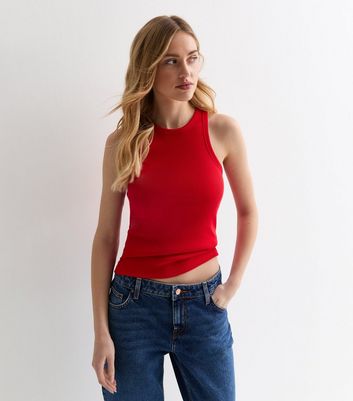 Red Ribbed Racer Vest | New Look