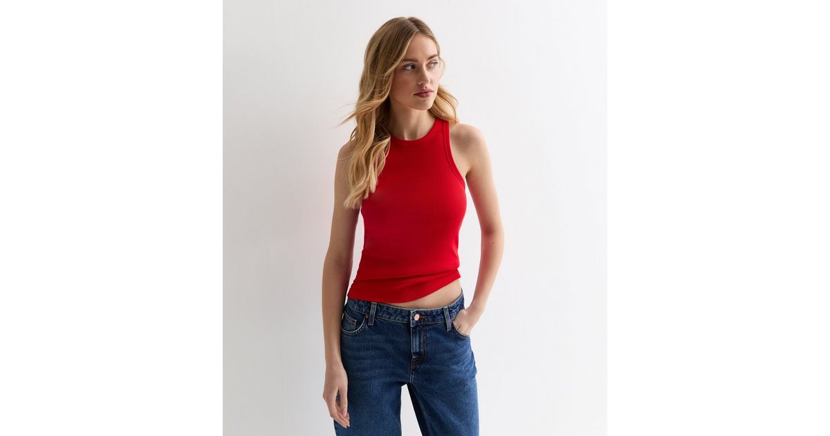 Red Ribbed Racer Vest | New Look