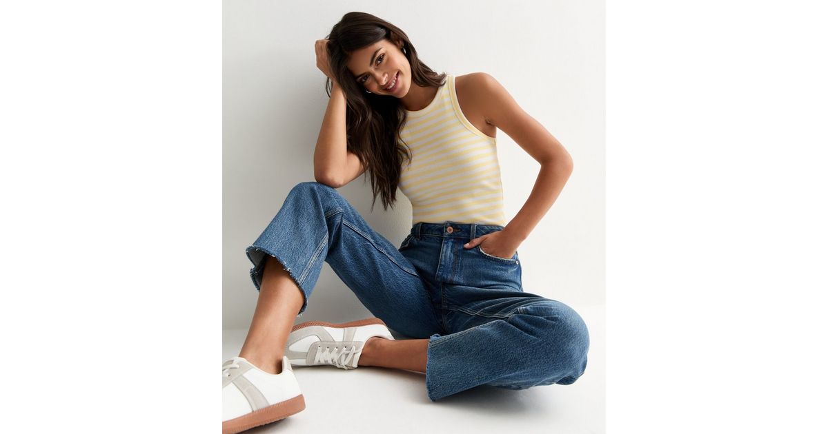 Yellow Stripe Ribbed Racer Vest | New Look