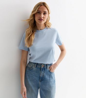 Pale Blue Cotton Crew Neck T-Shirt | New Look