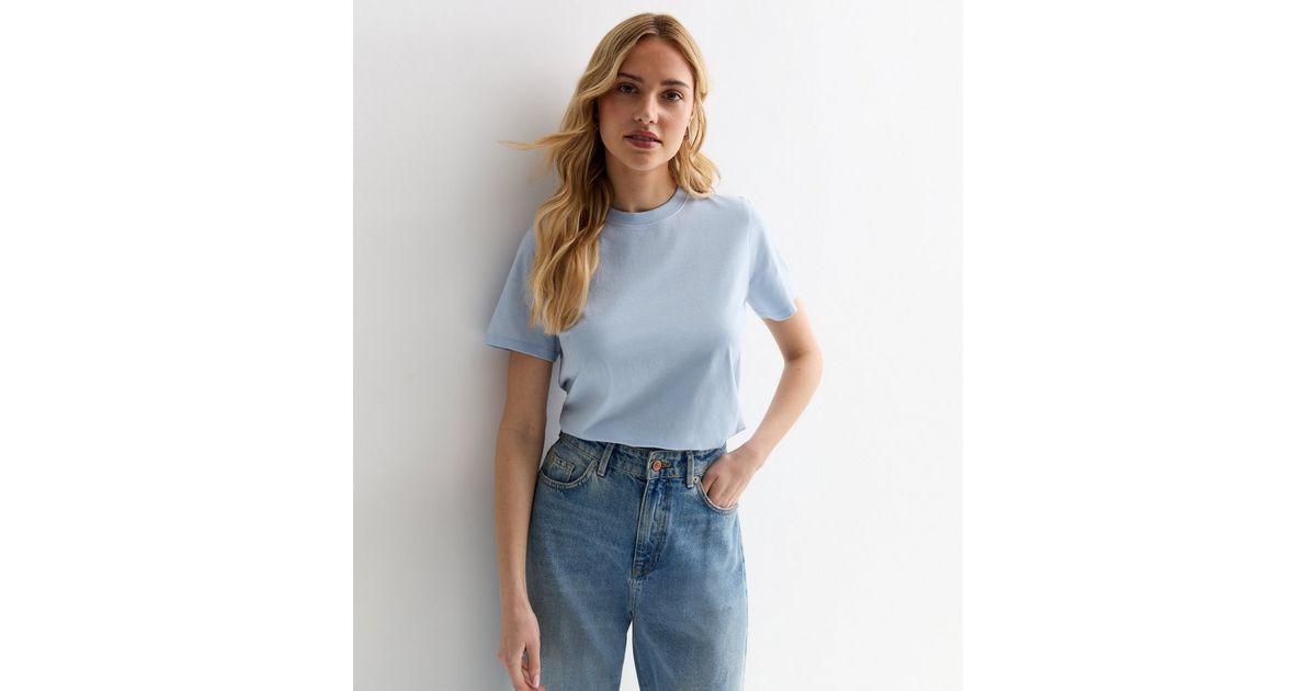 Pale Blue Cotton Crew Neck T-Shirt | New Look