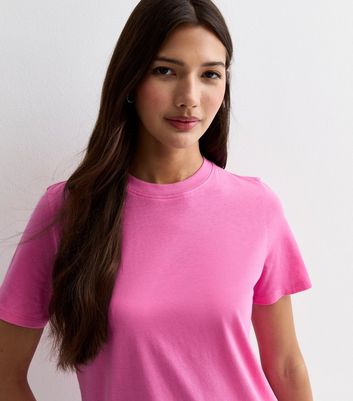 Bright Pink Cotton Crew-Neck T-Shirt | New Look