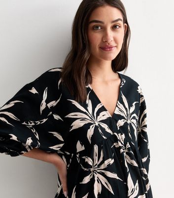Maternity Black Palm Tree Print Cotton Smock Mini Dress | New Look