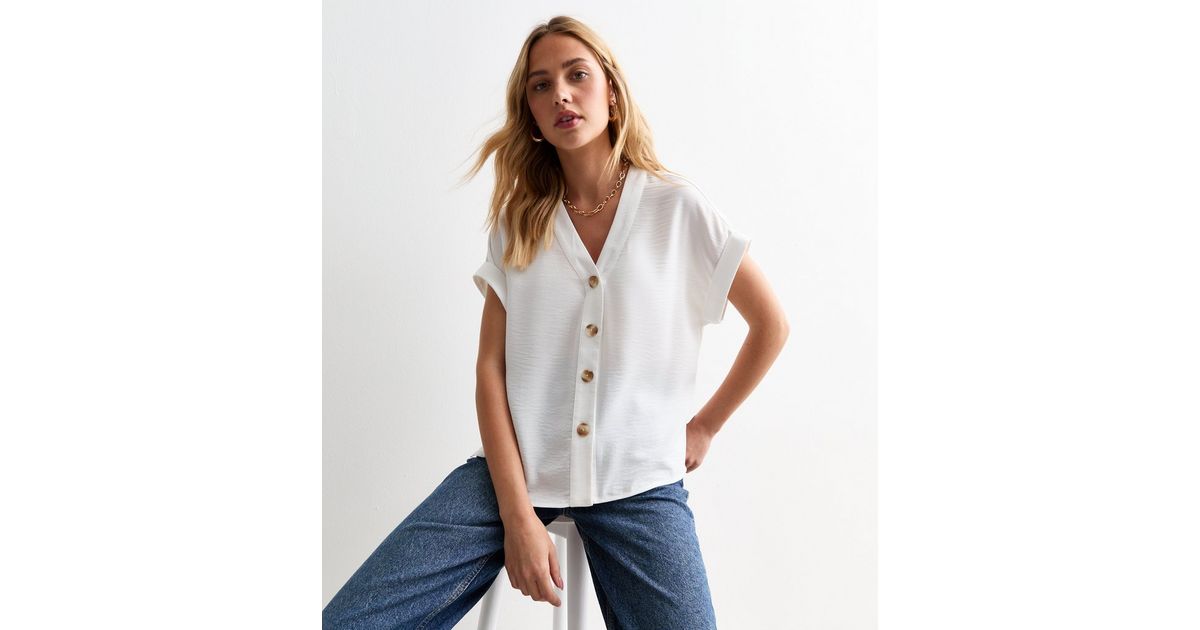 Off White Button Front Blouse | New Look