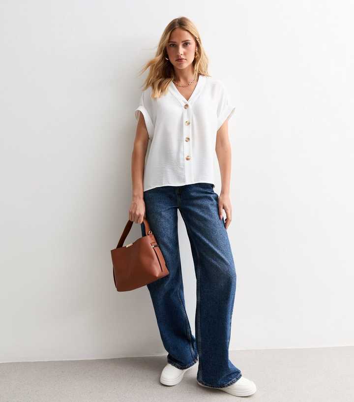 White Blouse With Buttons TWP Next Ex White Cotton Button Up Blouse