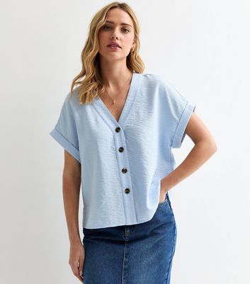 Pale Blue Button Front Blouse | New Look