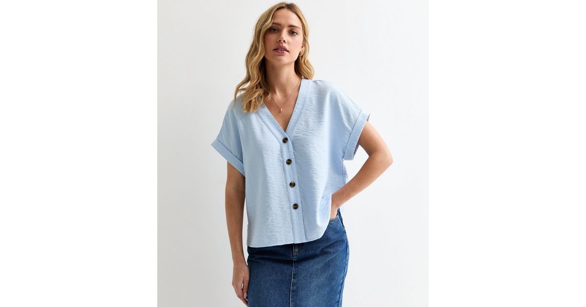 Pale Blue Button Front Blouse | New Look