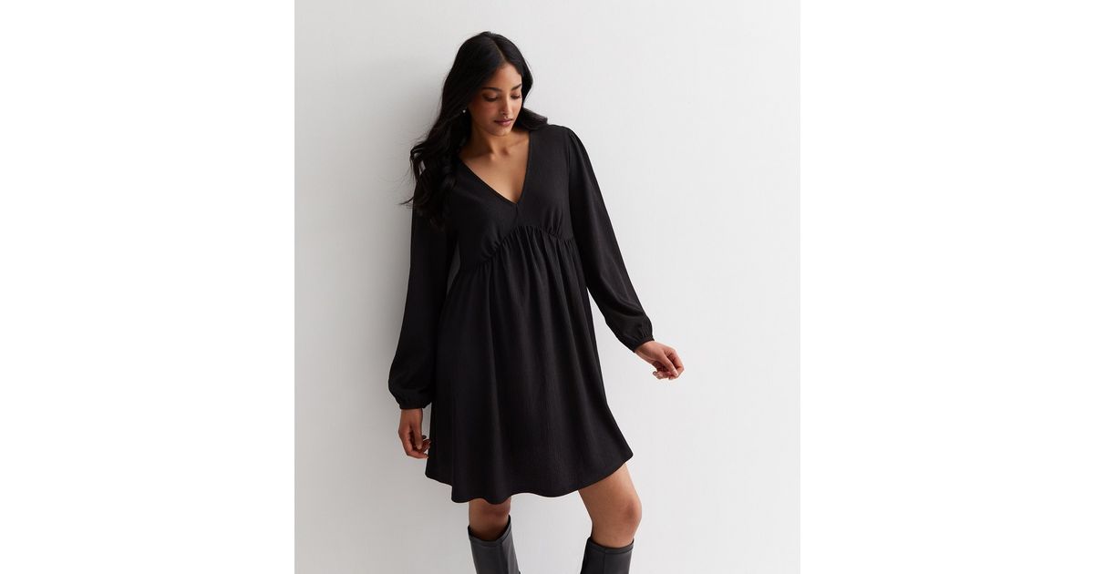 Black Crinkle Smock Mini Dress New Look