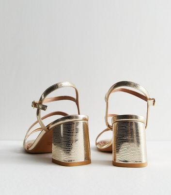 Wide Fit Gold Strappy Block Heel Sandals | New Look