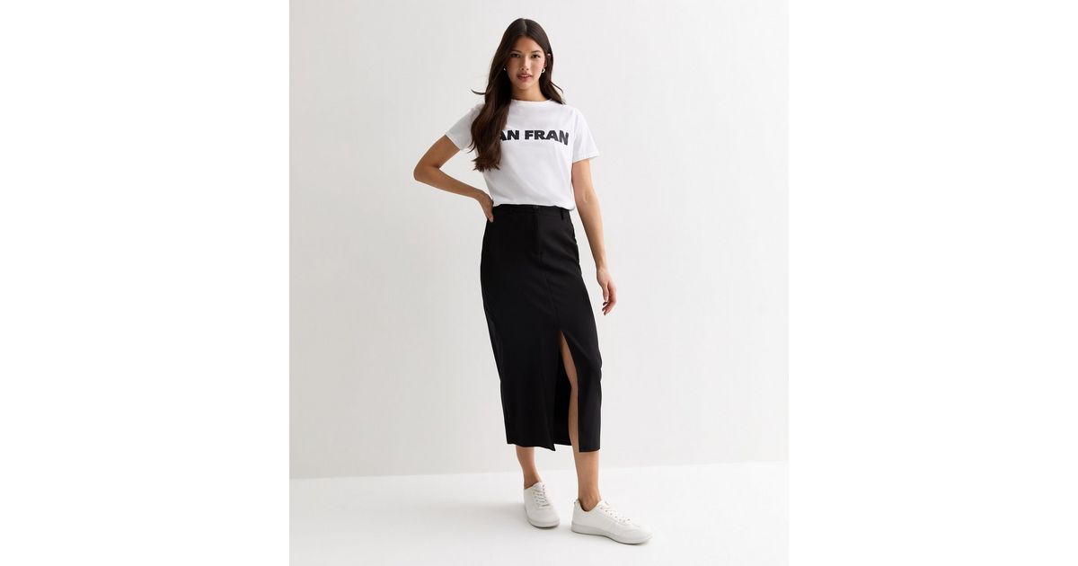 Black Split Front Midi Skirt | New Look