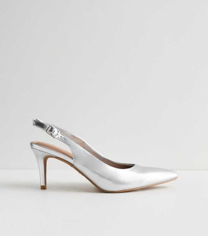 Silver Pointed Slingback Stiletto Heel Court Shoes | New Look