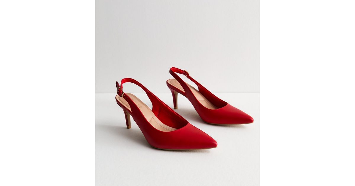 Red Pointed Slingback Stiletto Heel Court Shoes | New Look