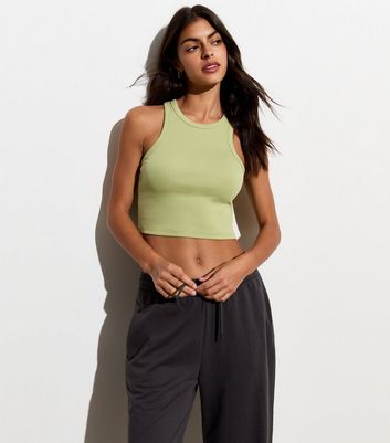 Light Green Ribbed Crop Racer Vest | New Look