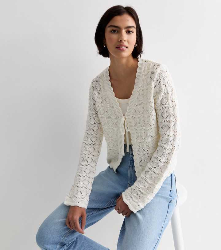 Cream Mixed Stitch Knit Tie Front Cardigan | New Look