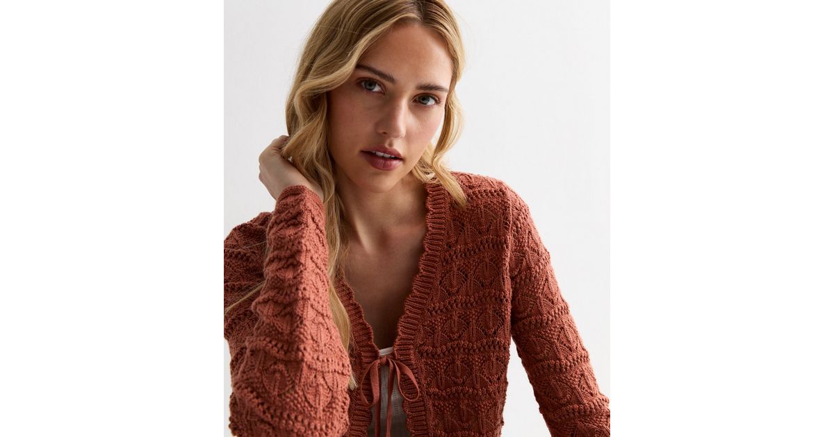 Rust Mixed Stitch Knit Tie Front Cardigan | New Look