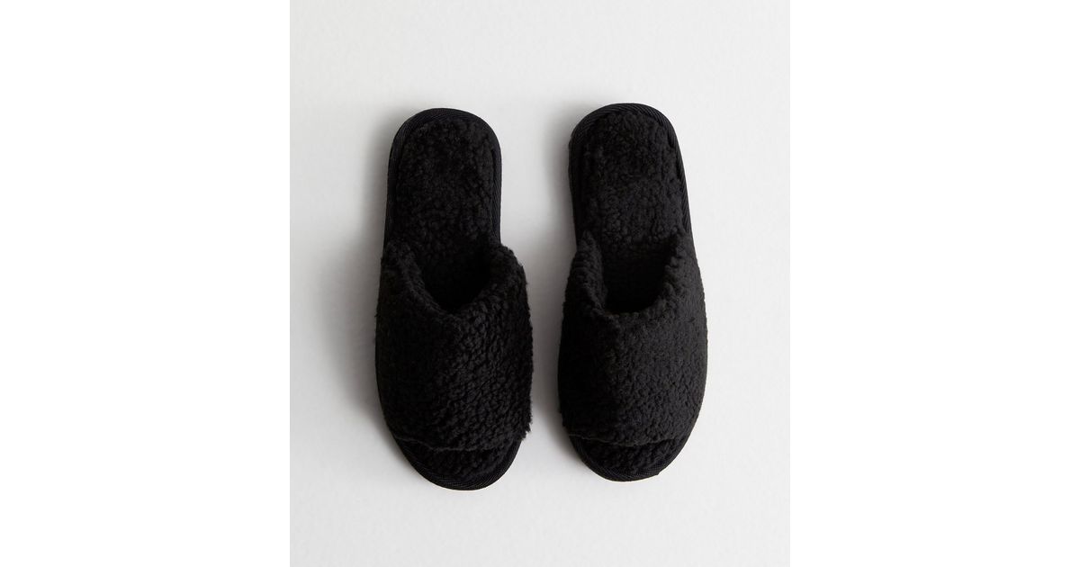 Truffle Black Borg Slider Slippers | New Look