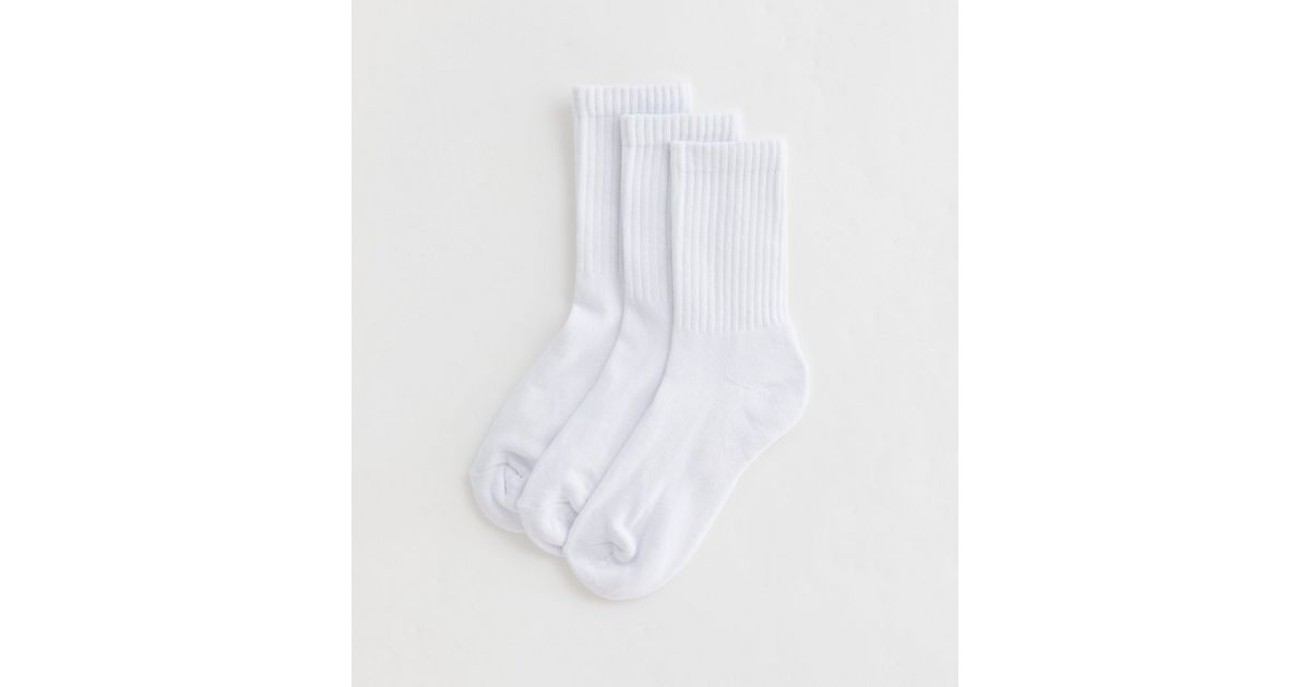 3 Pack White Ribbed Tube Socks | New Look