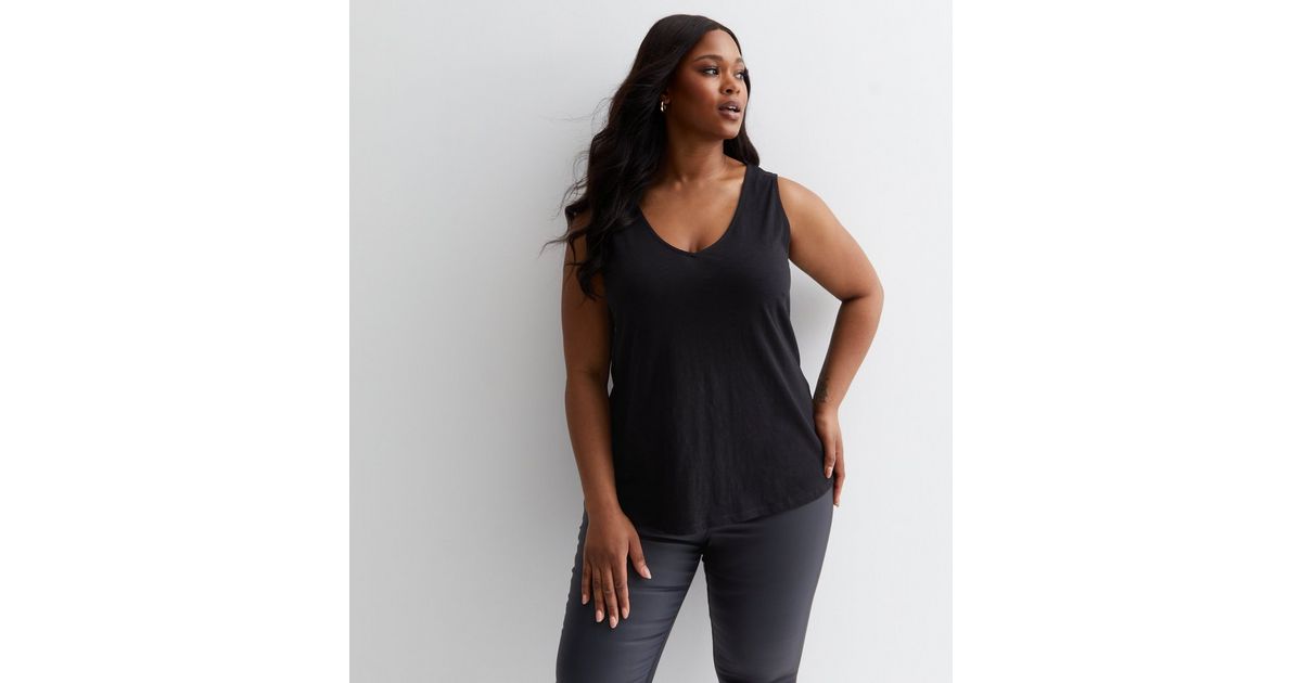 Curves Black Cotton Cross Back Cami | New Look