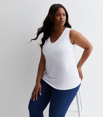 Curves White Cotton Cross Back Cami | New Look