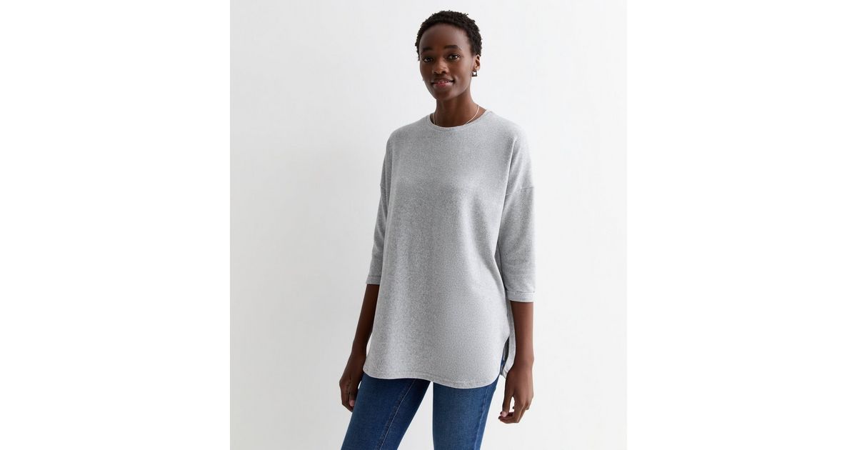 Tall Pale Grey Soft Touch 3/4 Sleeve Top | New Look