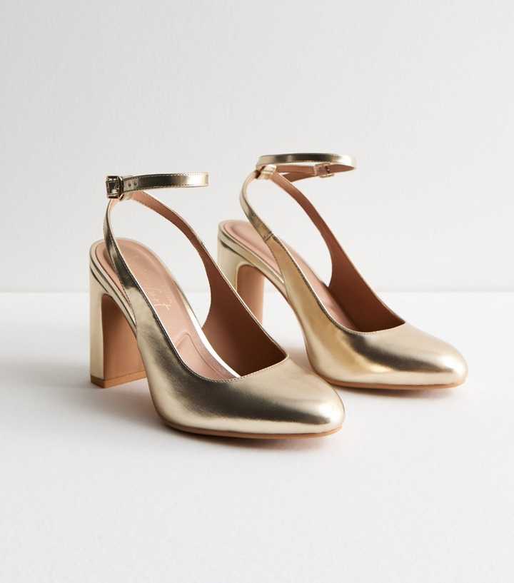 Wide Fit Gold Block Heel Court Shoes | New Look