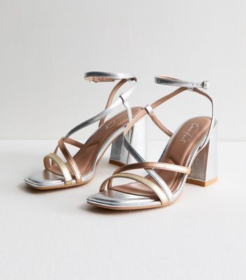 Multi Metallic Strappy Block Heel Sandals | New Look