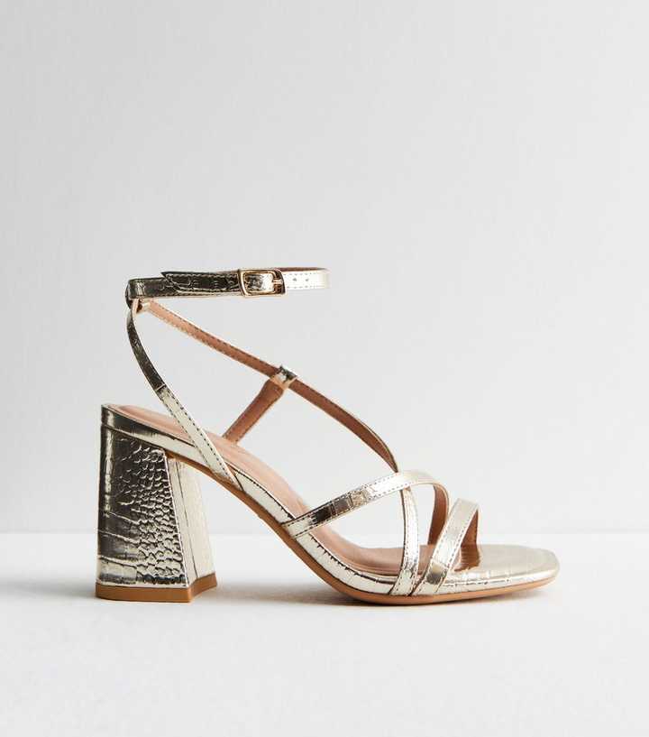Gold Strappy Block Heel Sandals | New Look