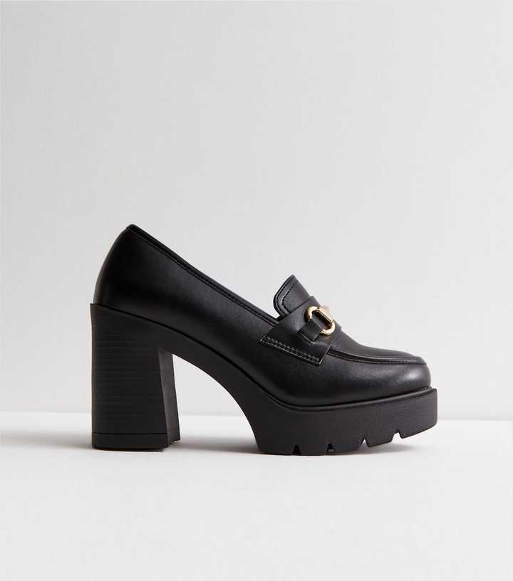 Black Chunky Block Heel Loafers | New Look