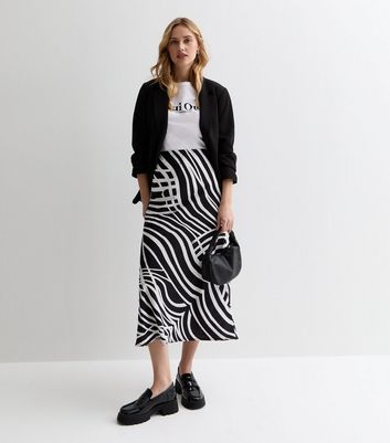 Black Patterned High Waisted Midi Skirt | New Look