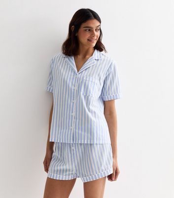 Blue Stripe Shorts Shirt Pyjama Set | New Look