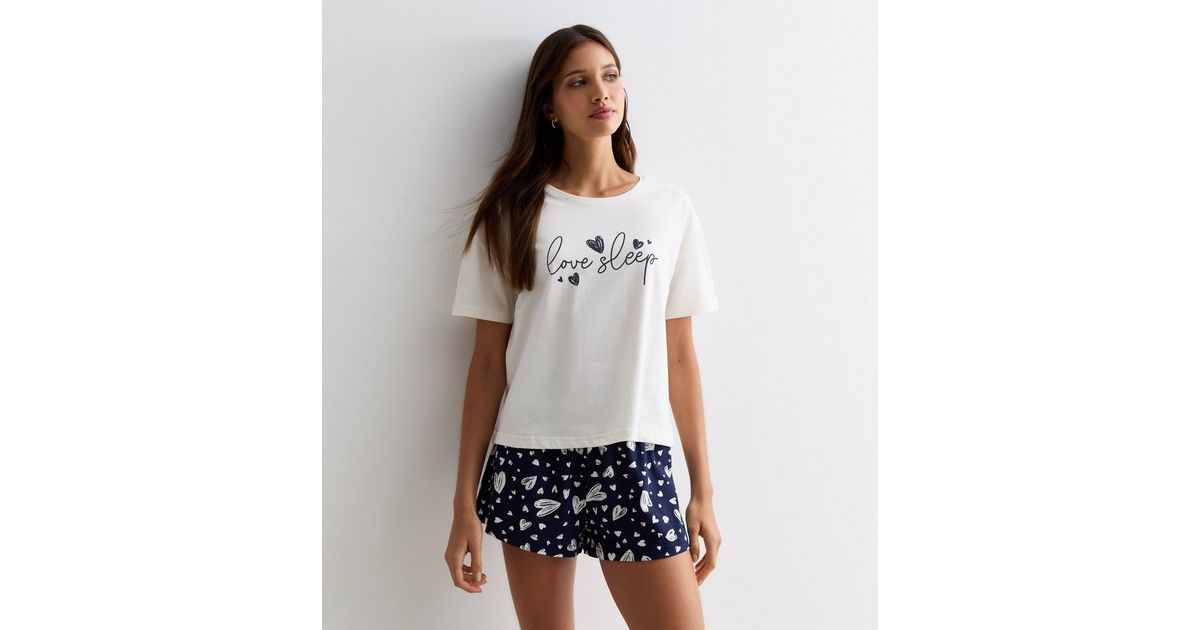 Blue Heart Print Cotton Short Pyjama Set | New Look