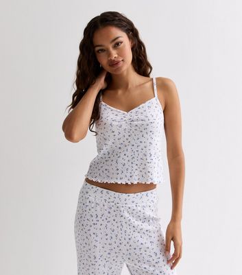 Petite White Ditsy Floral Pointelle Cami Pyjama Set | New Look