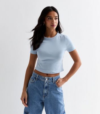 Petite Pale Blue Short Sleeve Crop T-Shirt | New Look