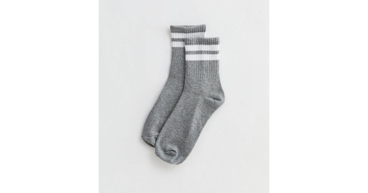 Grey Ribbed Stripe Tube Socks | New Look