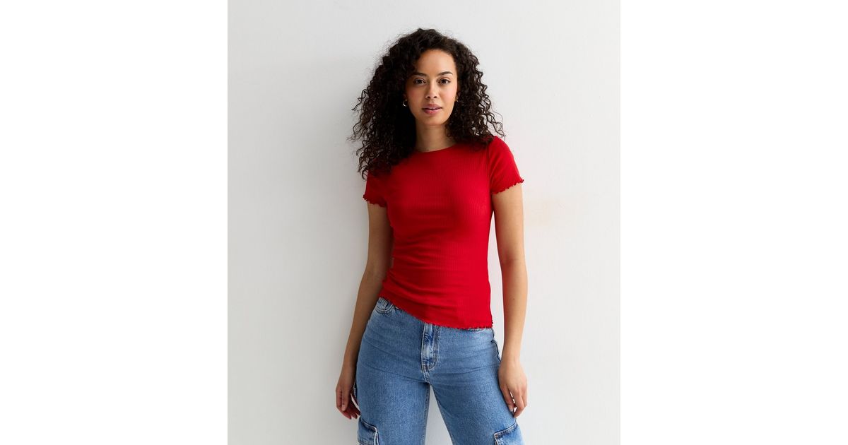 Tall Red Frill Short Sleeve T -Shirt | New Look