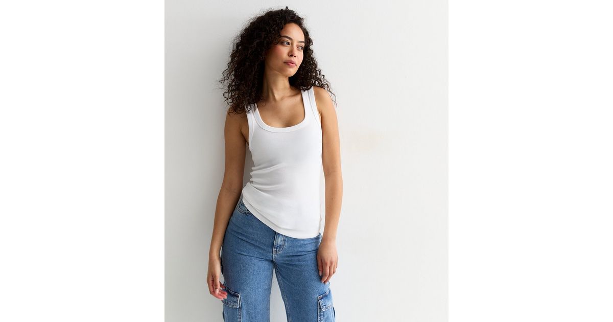 Tall White Wide Trim Ribbed Scoop Neck Vest | New Look