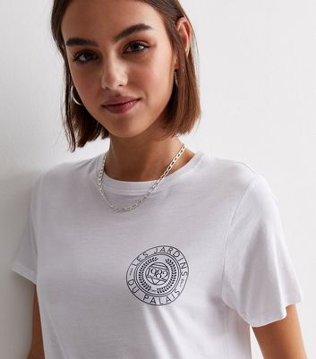 White Cotton Crest Pocket Logo T-Shirt | New Look