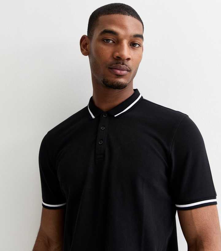 Black Contrast Trim Regular Fit Polo Top | New Look