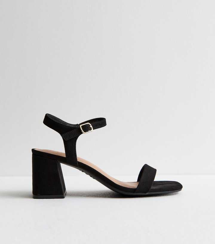 Wide Fit Black Suedette 2 Part Block Heel Sandals | New Look