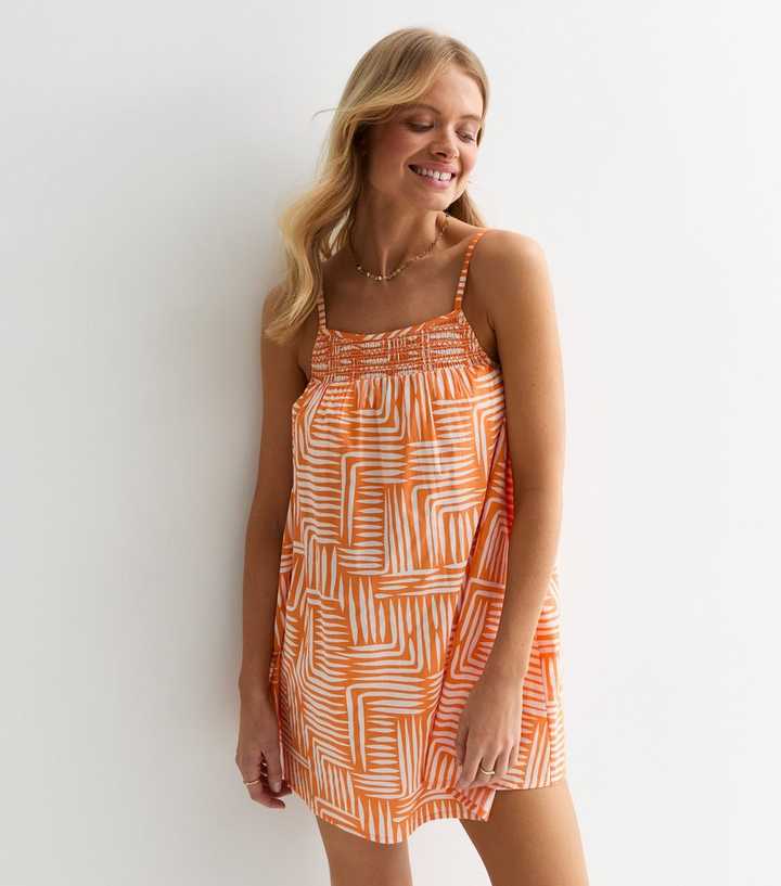 Orange Abstract Print Cotton Mini Smock Beach Dress | New Look