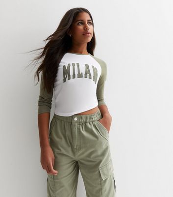 Girls Khaki Milan Logo Raglan Top | New Look
